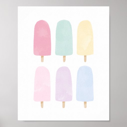 Pastel Watercolor Popsicle Girls Room Poster | Zazzle