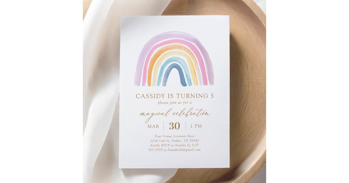 Pastel Watercolor Rainbow Birthday Invitation | Zazzle