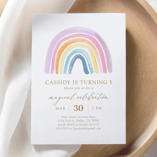 Pastel Watercolor Rainbow Birthday Invitation | Zazzle