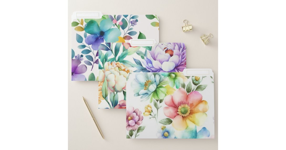 PASTEL WATERCOLOR RAINBOW COLORED FLOWERS FILE FOLDER | Zazzle