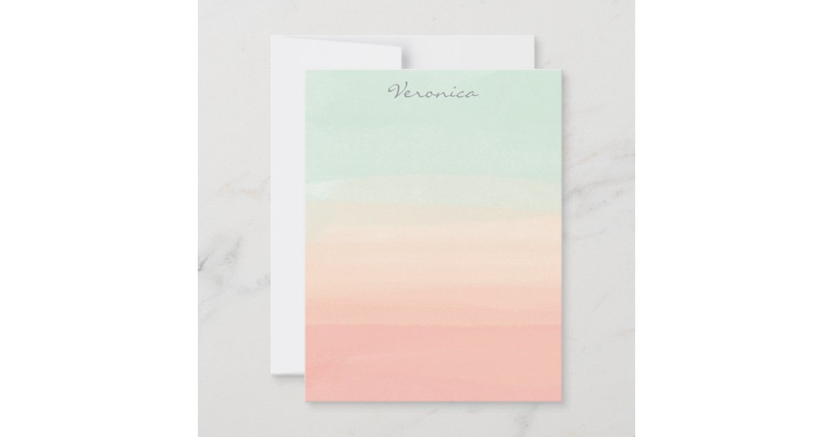 Pastel Watercolor Stripes Green Peach Personalized Note Card | Zazzle