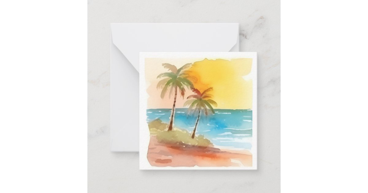 Pastel Watercolor Yellow Tropical Palm Tree Note Card | Zazzle