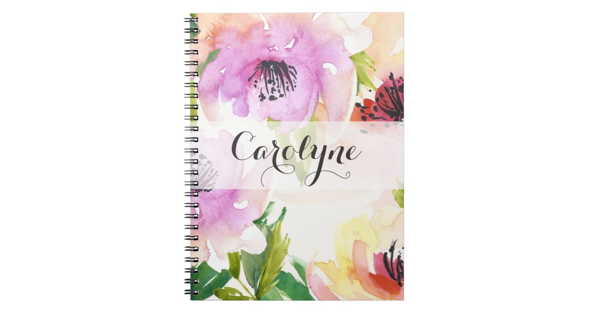 Pastel Watercolour Hand Painted Flowers Notebook | Zazzle