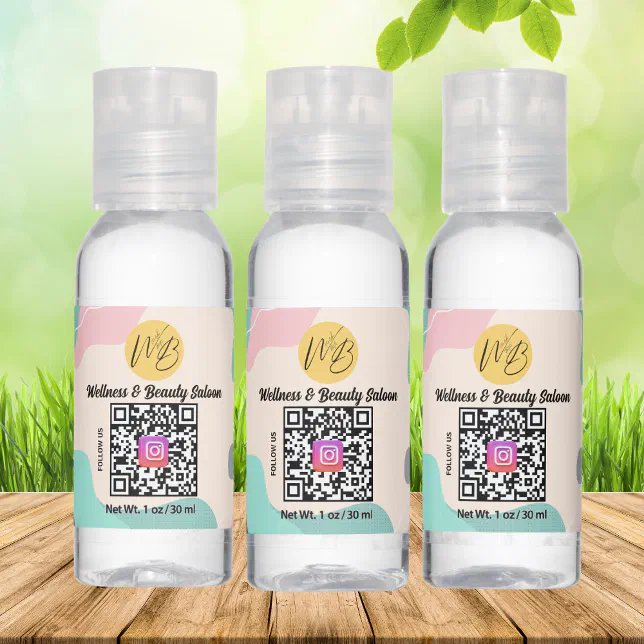 Pastel Wave Saloon Business Instagram Qr Code Hand Sanitizer | Zazzle