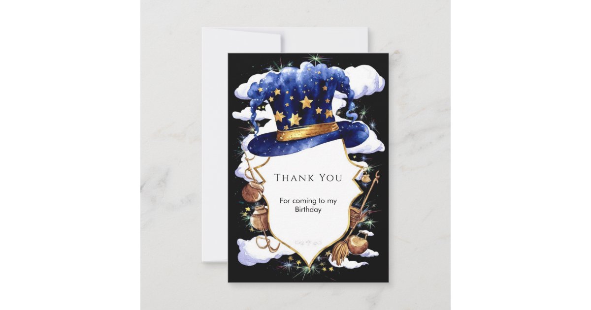 Pastel Whimsical Watercolor Wizard Birthday Thank You Card | Zazzle