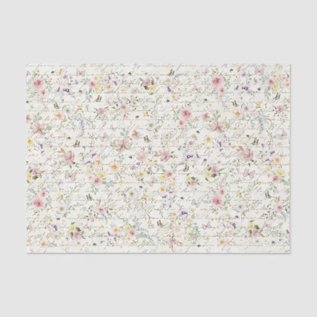 Pastel Wildflowers Handwriting Script Decoupage Tissue Paper | Zazzle