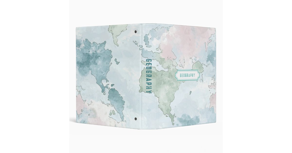 Pastel World Map | Geography Subject 3 Ring Binder | Zazzle