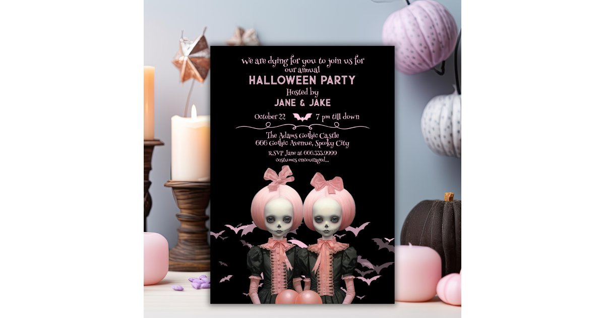 Pasteloween Creepy Twins Adult Halloween Party Invitation | Zazzle
