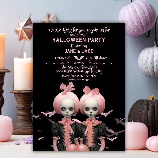 Pasteloween Creepy Twins Adult Halloween Party Invitation | Zazzle