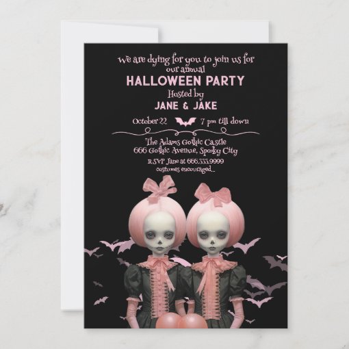 Pasteloween Creepy Twins Adult Halloween Party Invitation | Zazzle