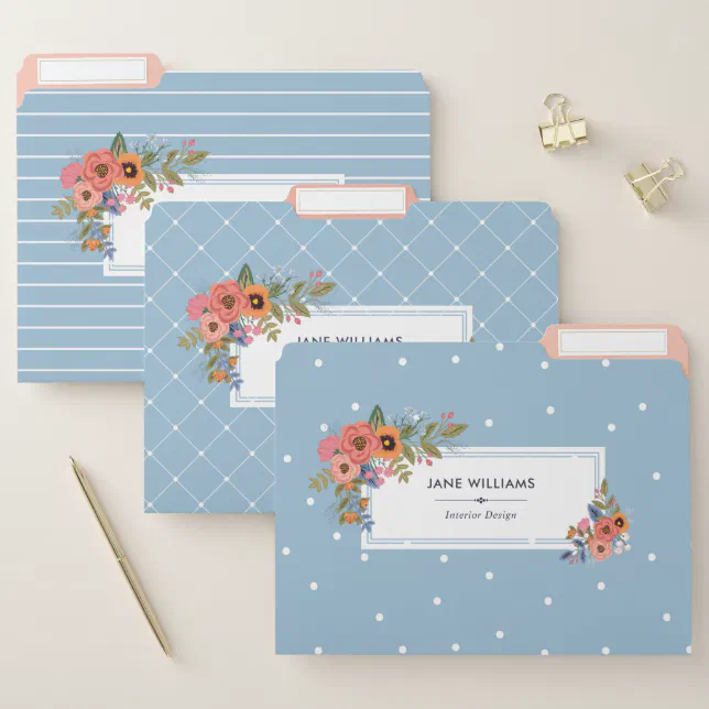 Pastels Bohemian Floral Bouquets Name File Folder | Zazzle