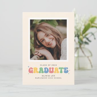 Pastels Groovy Retro Photo Graduation Announcement | Zazzle