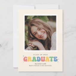 Pastels Groovy Retro Photo Graduation Announcement | Zazzle