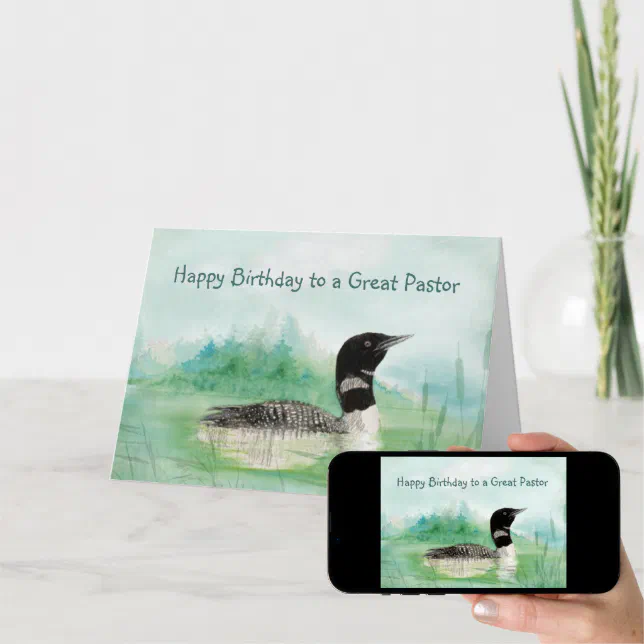 Pastor Birthday Watercolor Loon Bird Nature Art Card | Zazzle