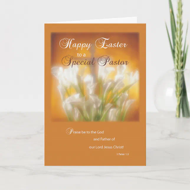 Pastor Happy Easter Lilies with Cross Holiday Card | Zazzle