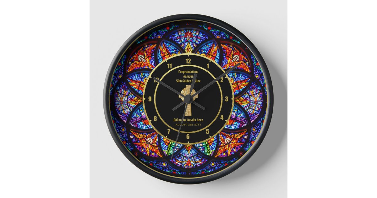 Pastor Priest Ordination Anniversary Stained Glass Clock | Zazzle