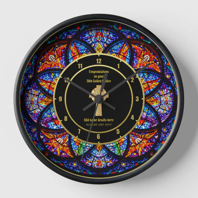 Pastor Priest Ordination Anniversary Stained Glass Clock | Zazzle