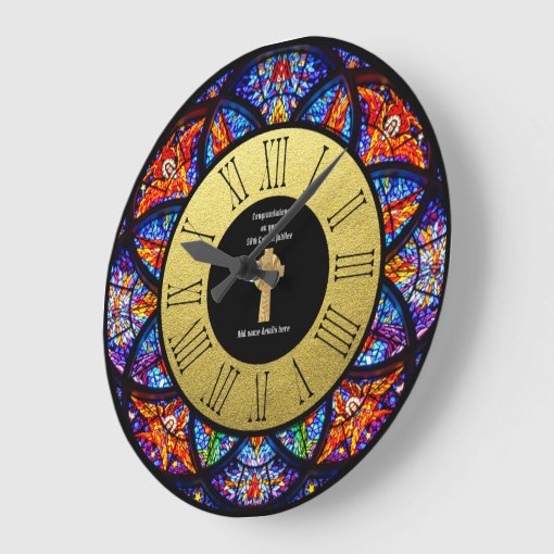 Pastor Priest Ordination Anniversary Stained Glass Large Clock | Zazzle