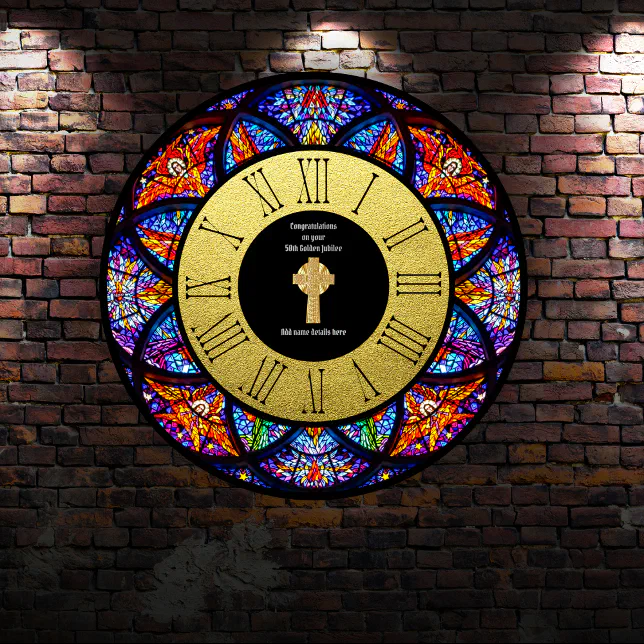 Pastor Priest Ordination Anniversary Stained Glass Large Clock | Zazzle