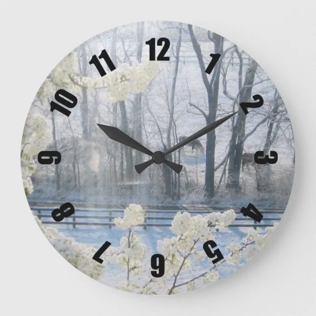 Pastoral Nature Scenery in Winter Large Clock | Zazzle