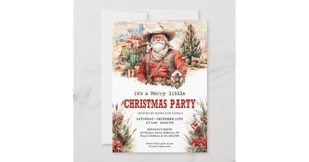 Pastoral watercolor wild west Santa cowboy Invitation | Zazzle