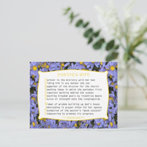 Pastor's Wife (Acrostic) Postcard | Zazzle