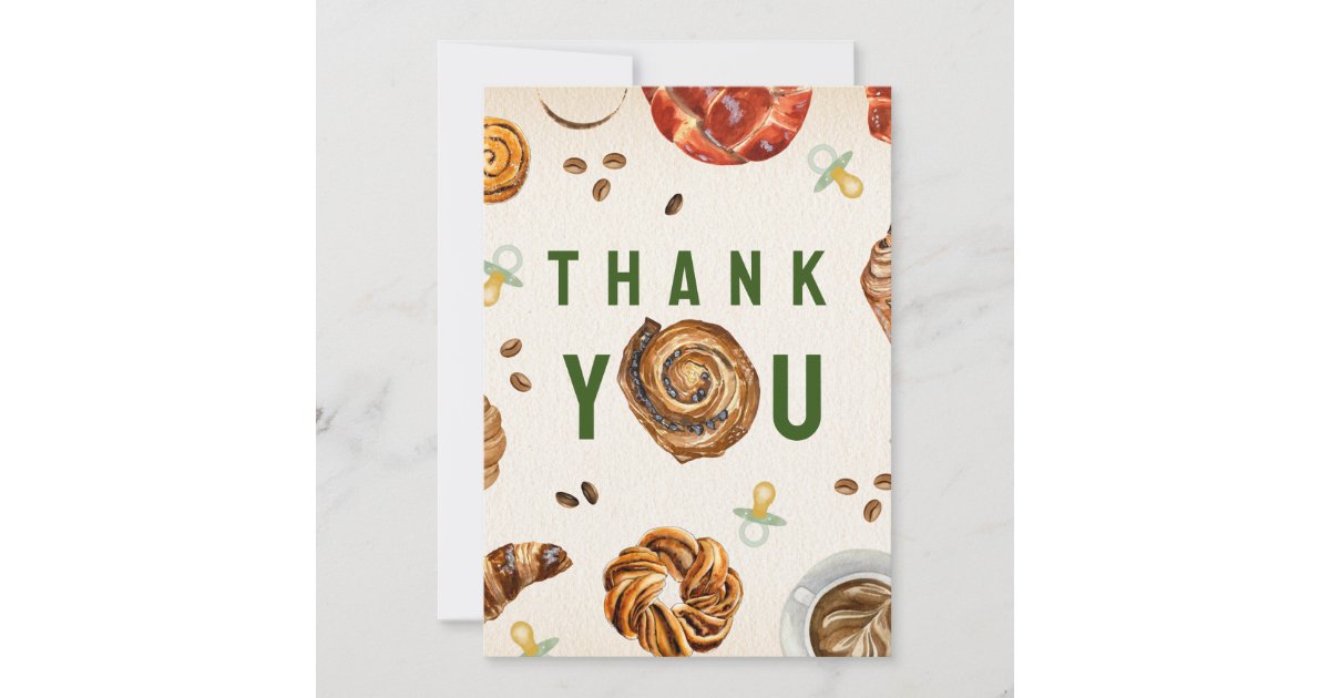 Pastries + Pacifiers Baby Shower Brunch Thank You Card | Zazzle
