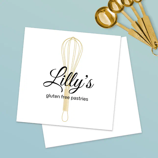 Pastry Chef Baker Gold Whisk Bakery Square Business Card | Zazzle