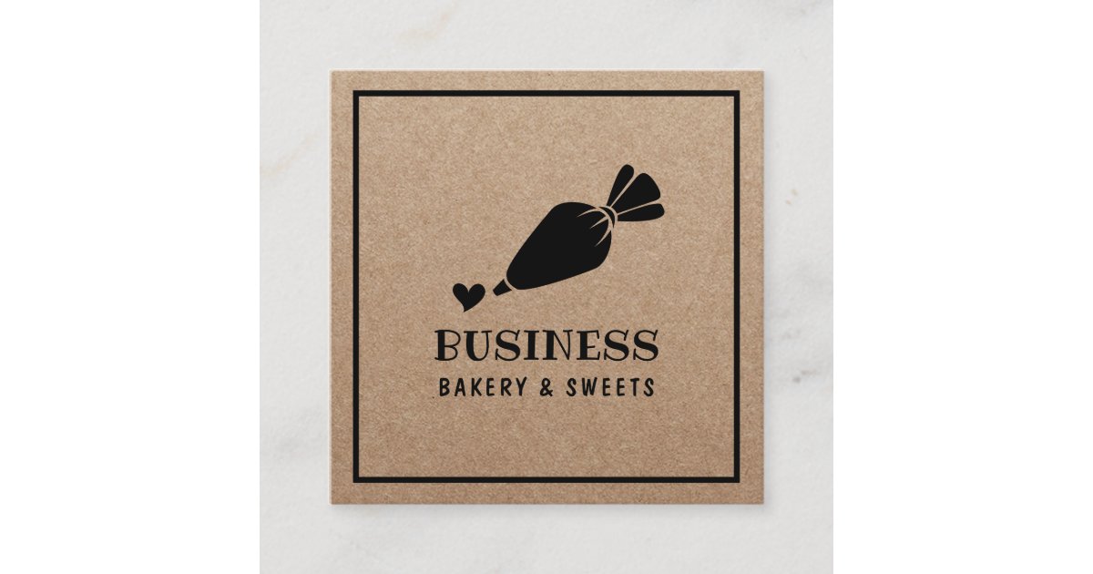Pastry Chef Cupcake Cake Bakery Rustic Kraft Square Business Card | Zazzle