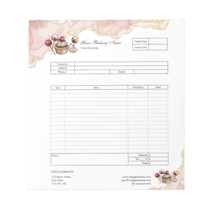 Pastry Cupcake Bakery Order Form Invoice Notepad | Zazzle.com