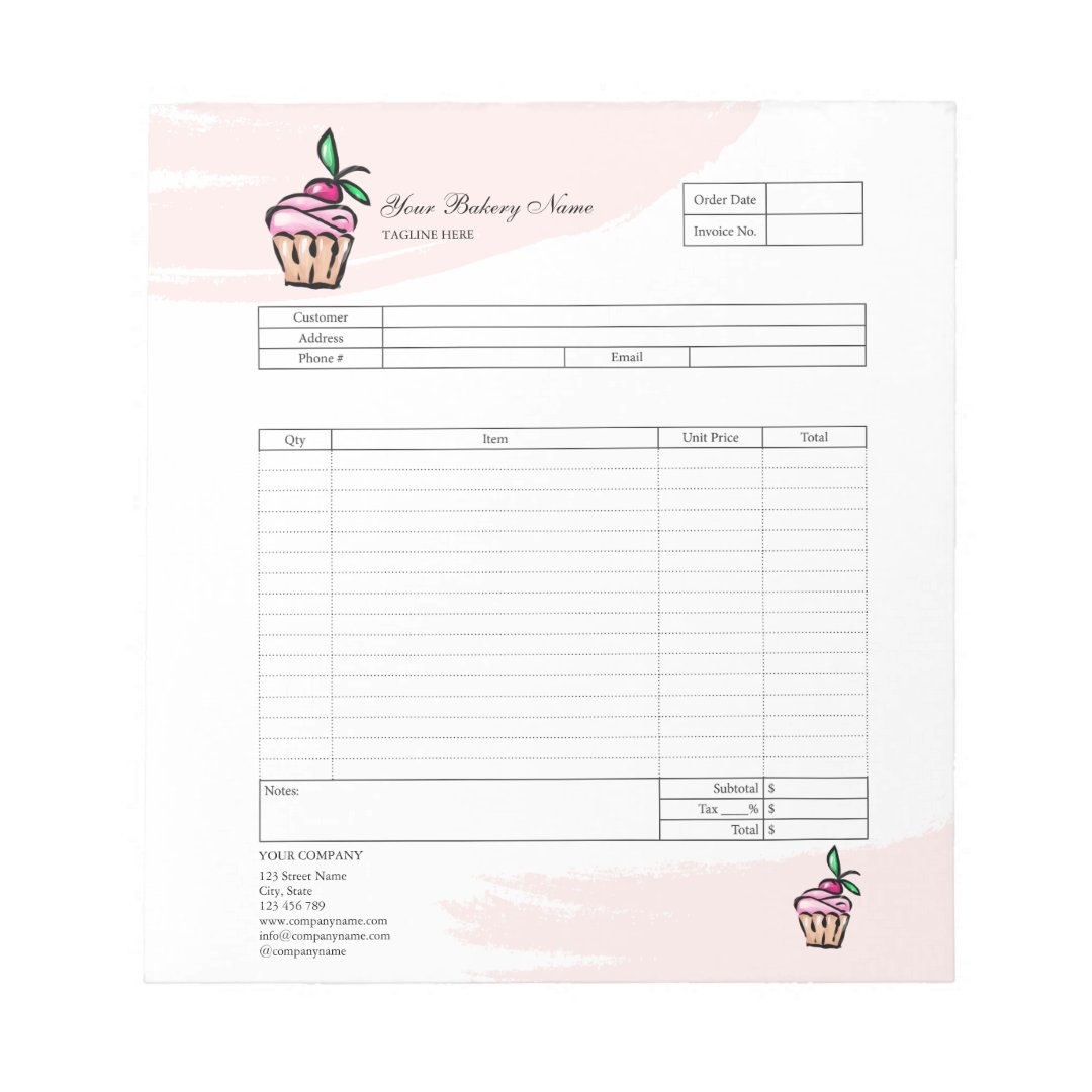 Pastry Cupcake Bakery Order Form Invoice Notepad | Zazzle
