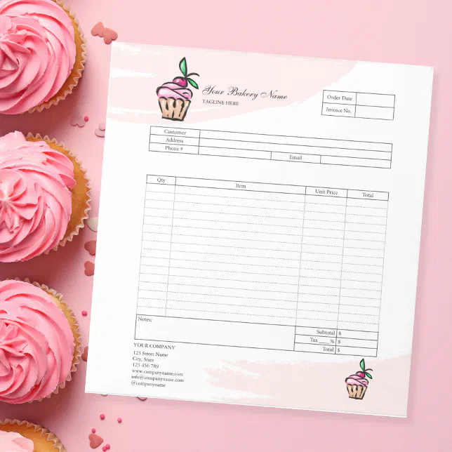 Pastry Cupcake Bakery Order Form Invoice Notepad | Zazzle