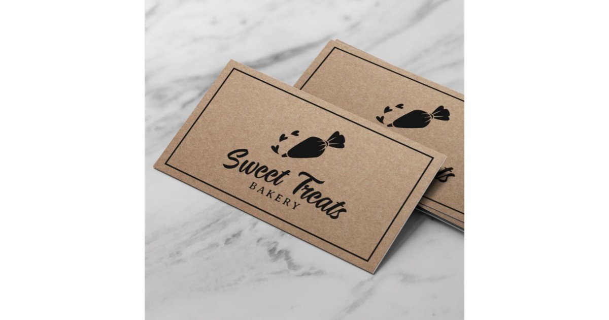 Pastry Cupcake Bakery Piping Bag Logo Rustic Kraft Business Card | Zazzle
