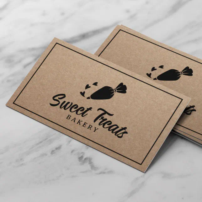 Pastry Cupcake Bakery Piping Bag Logo Rustic Kraft Business Card | Zazzle