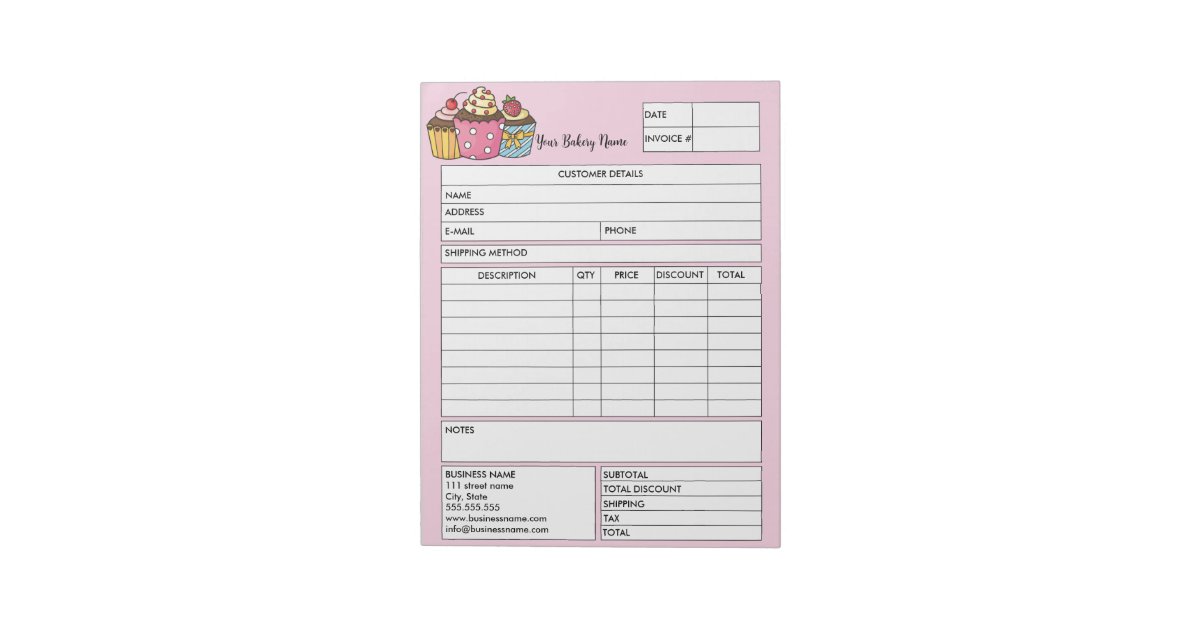 Pastry Cupcake Bakery Sales Form Receipt Invoice N Notepad | Zazzle