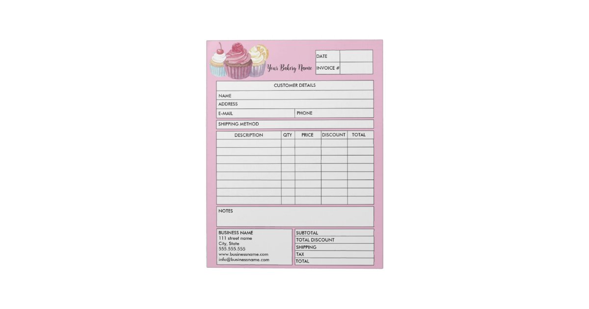 Pastry Cupcake Bakery Sales Form Receipt Invoice N Notepad | Zazzle