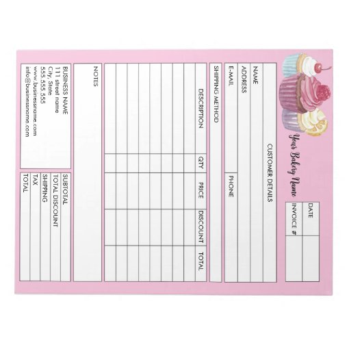 Pastry Cupcake Bakery Sales Form Receipt Invoice N Notepad | Zazzle