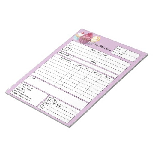 Pastry Cupcake Bakery Sales Form Receipt Invoice N Notepad | Zazzle