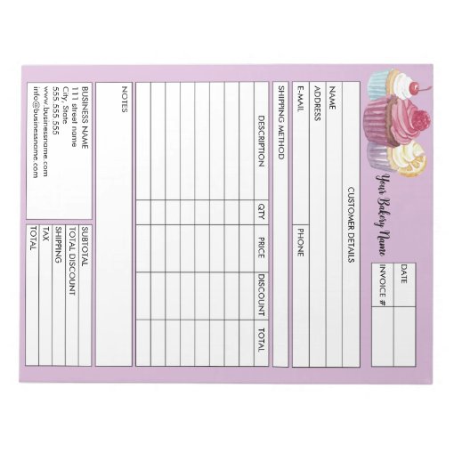 Pastry Cupcake Bakery Sales Form Receipt Invoice N Notepad | Zazzle