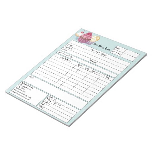 Pastry Cupcake Bakery Sales Form Receipt Invoice Notepad | Zazzle