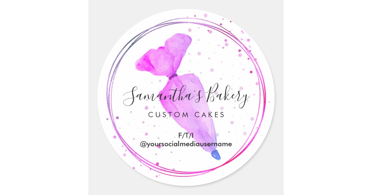 Pastry Pink Custom Cake Decor Piping Bag Bakery Classic Round Sticker ...