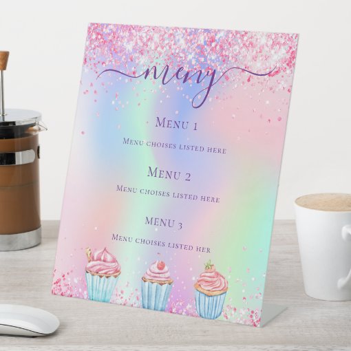 Pastry shop bakery logo holographic menu price pedestal sign | Zazzle