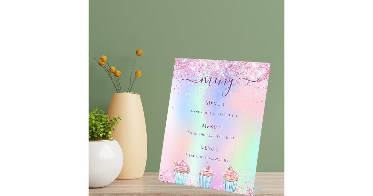 Pastry shop bakery logo holographic menu price pedestal sign | Zazzle