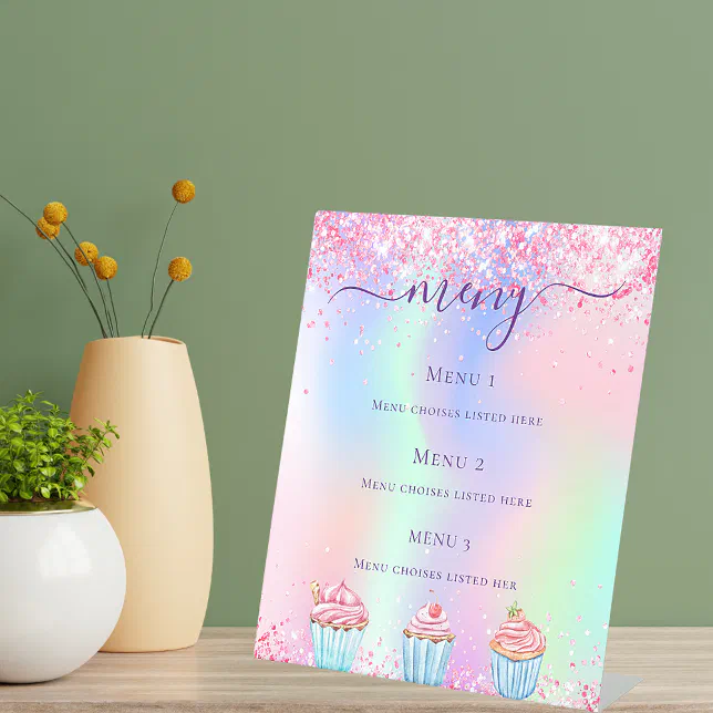 Pastry shop bakery logo holographic menu price pedestal sign | Zazzle