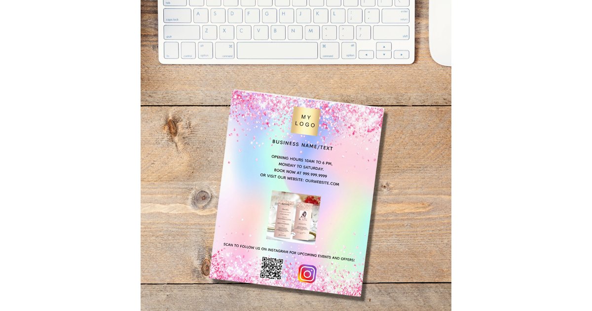 Pastry shop bakery logo holographic qr code flyer | Zazzle