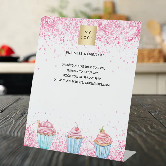 Pastry shop bakery pink logo menu price pedestal sign | Zazzle