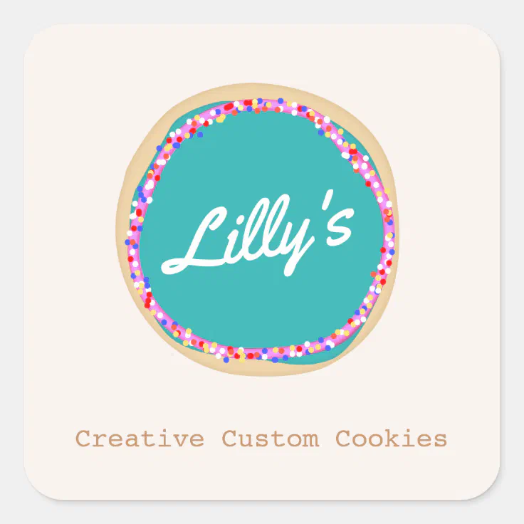 Pastry Shop Personalized Custom Cookie Square Sticker | Zazzle