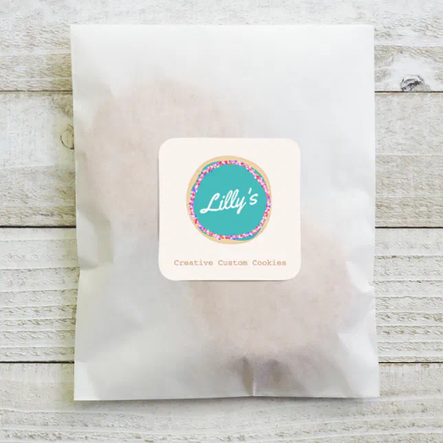 Pastry Shop Personalized Custom Cookie Square Sticker | Zazzle