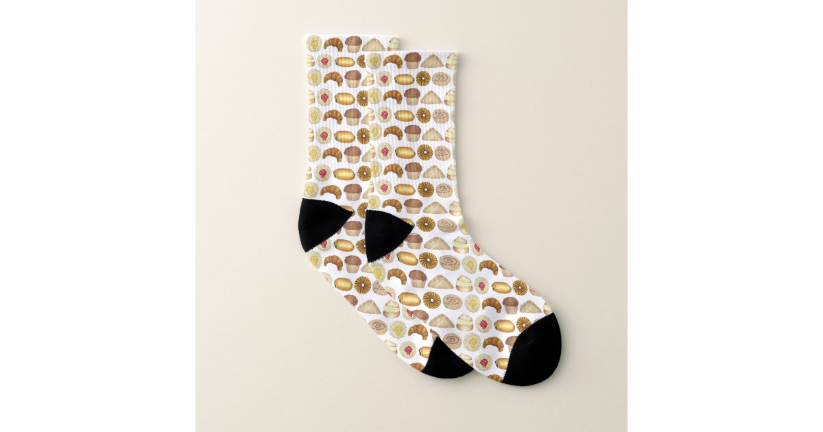 Pastry Tray Croissant Danish Muffin Baked Goods Socks | Zazzle