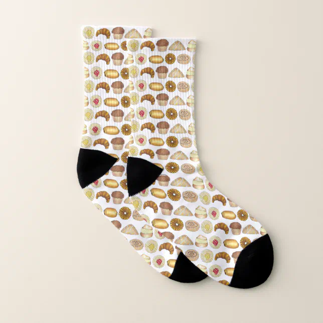 Pastry Tray Croissant Danish Muffin Baked Goods Socks | Zazzle